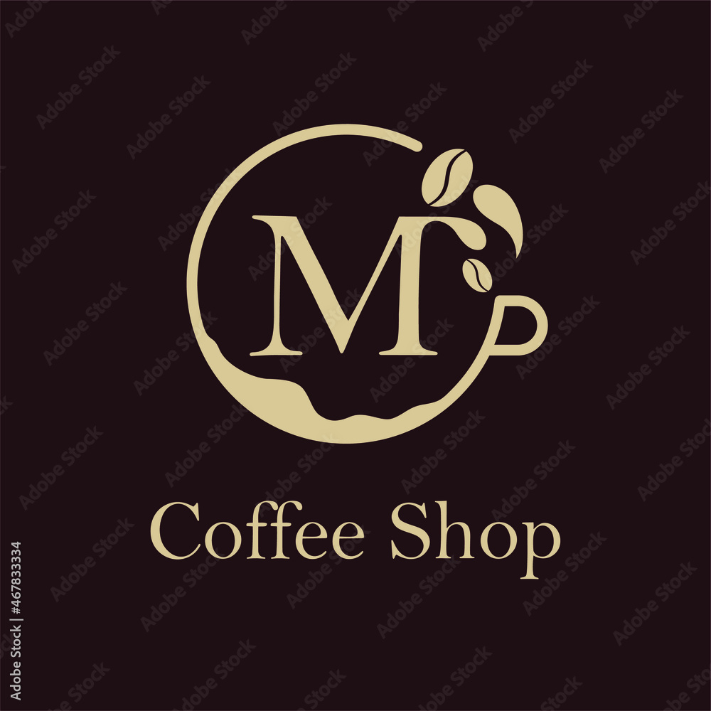 Initial M letter with Coffee Cup, Coffee Bean, Liquid for Coffee Shop ...