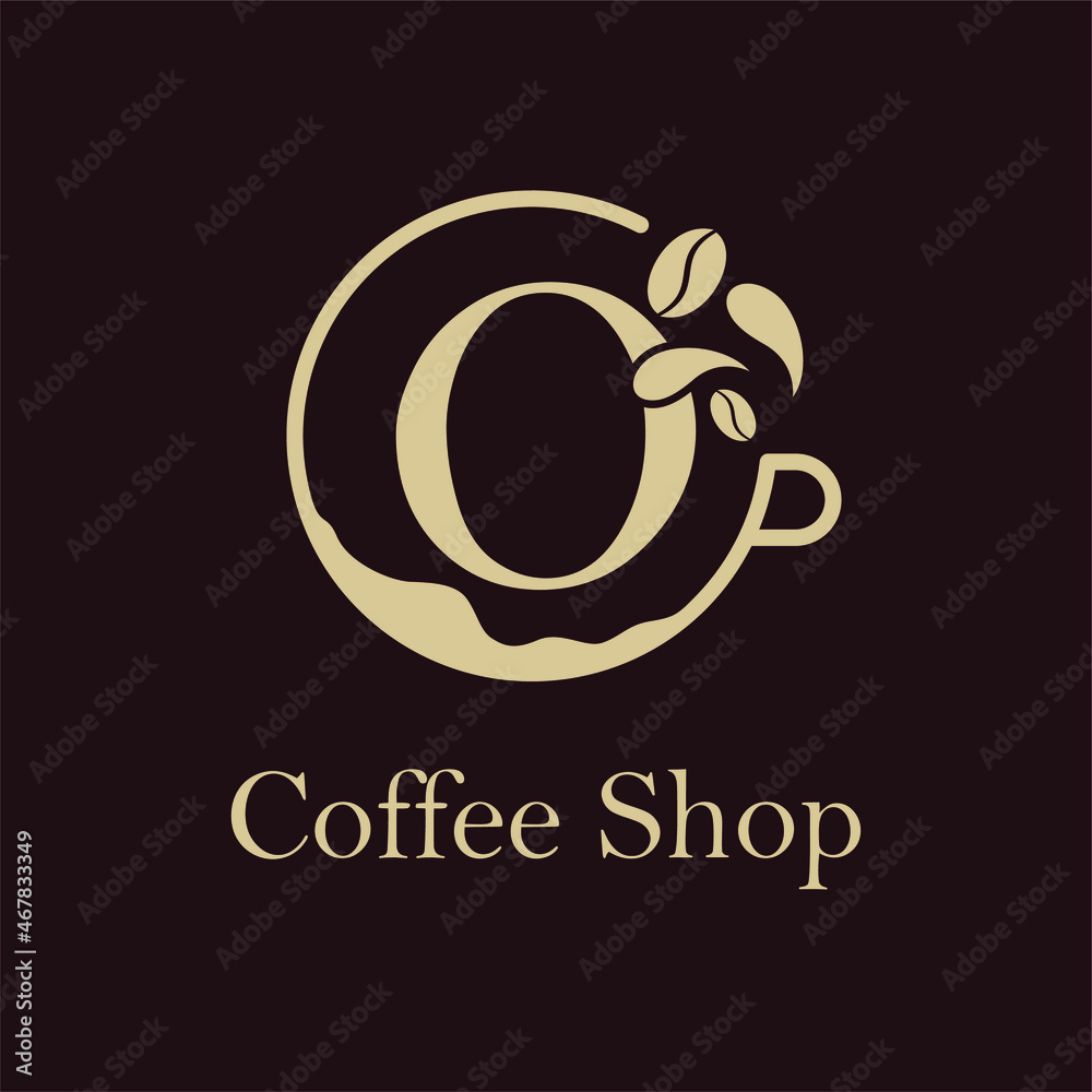 Initial O letter with Coffee Cup, Coffee Bean, Liquid for Coffee Shop ...