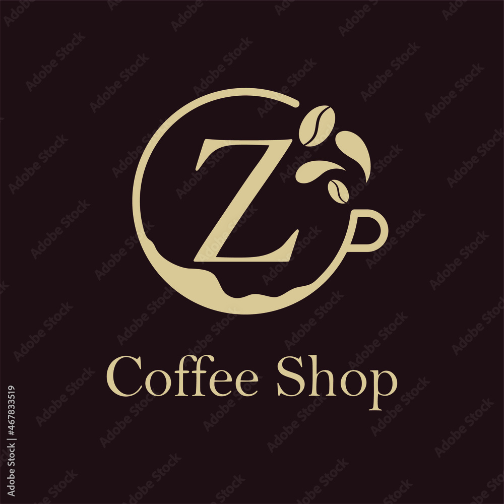 Initial Z letter with Coffee Cup, Coffee Bean, Liquid for Coffee Shop ...