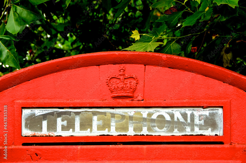 Old out of service Red Telephone Box. St Edward's Crown painted over in ...