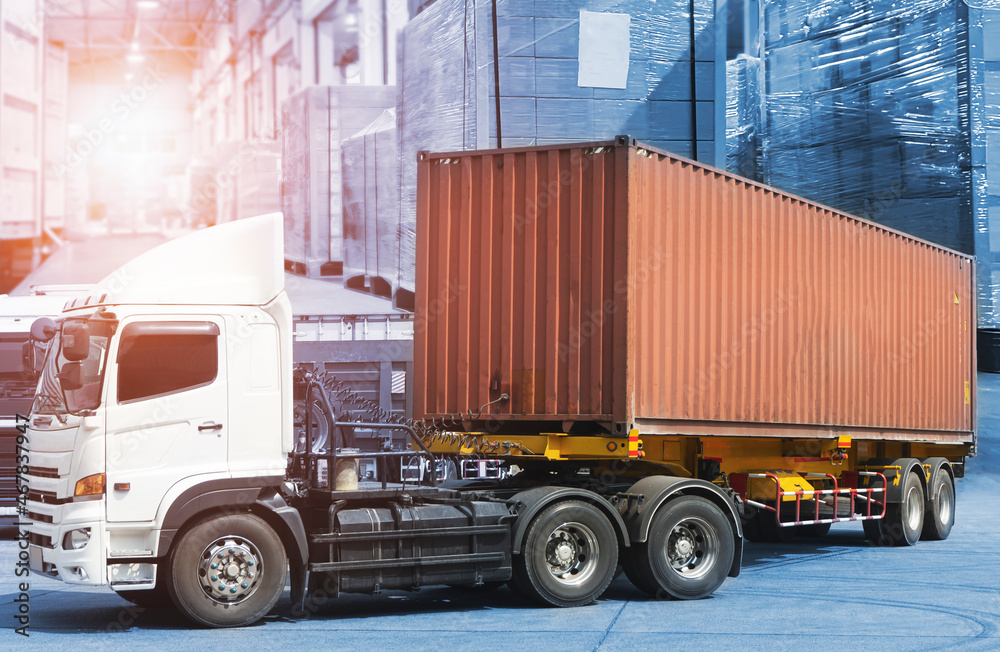 Semi Trailer Trucks with Cargo Container. Supply Chain Delivery Service ...