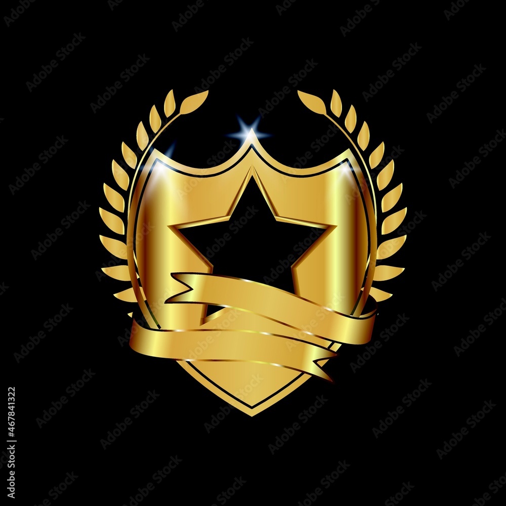 premium gold badge logo design vector template isolated on black ...
