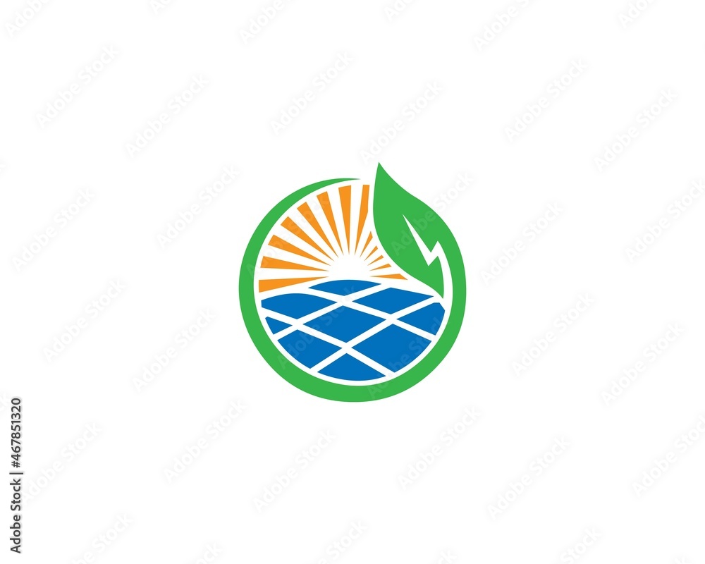 Sun Solar Energy Logo Design With Leaf Symbol Vector Template. Stock ...