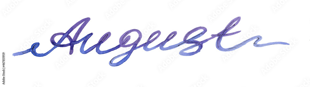 Watercolor continuous blue and violet one line drawing lettering summer ...