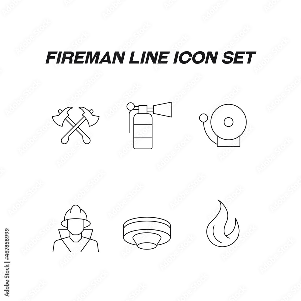 Industry concept. Collection of fireman high quality vector outline ...
