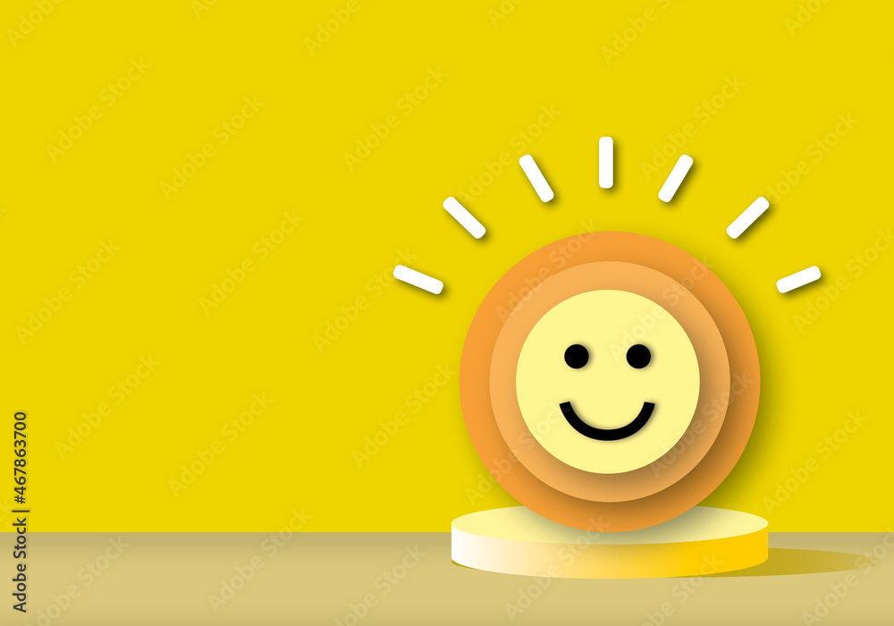 Happy face of yellow circle with podium on yellow background. Concept ...