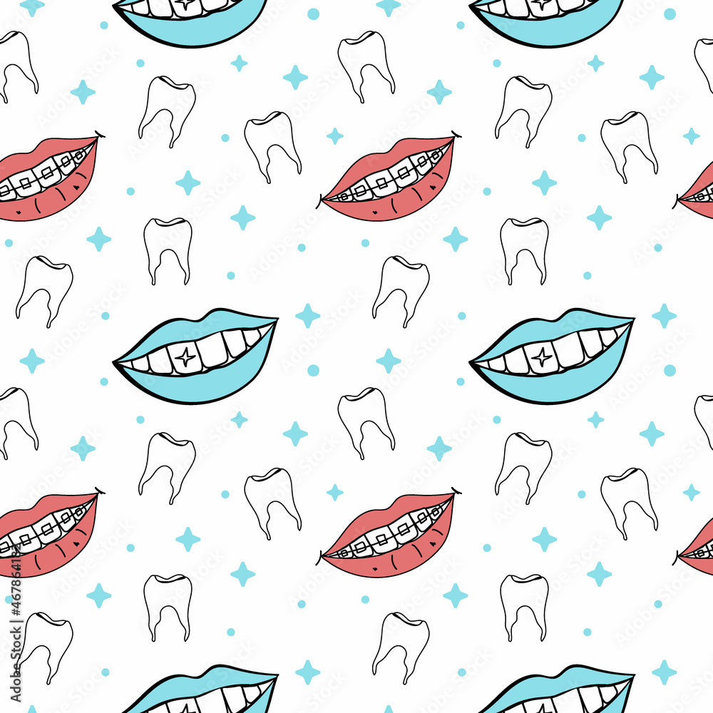 Seamless background of teeth and smiles and illustration of dentistry ...