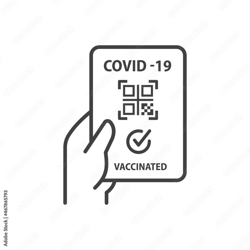 Vaccination certificate line icon on white background. Vector ...