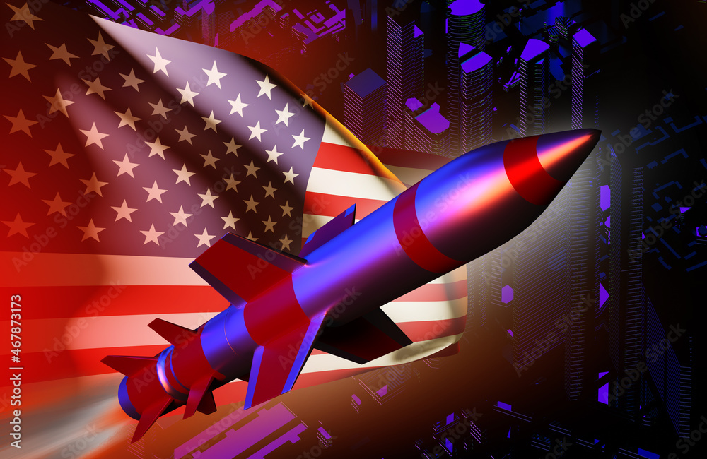 Rocket fired by United States of America. Cruise missile on background ...
