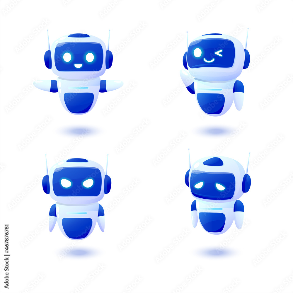 Cute robots - 1. A cute set of 3d chatbot characters. Vector ...