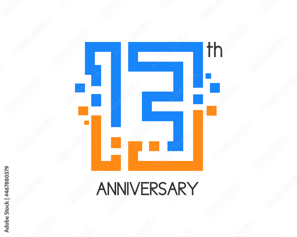 13 years anniversary logo design with digital concept and pixel icon ...