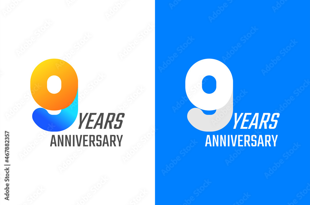 9 years anniversary logo design. 3d number logo for celebration with ...