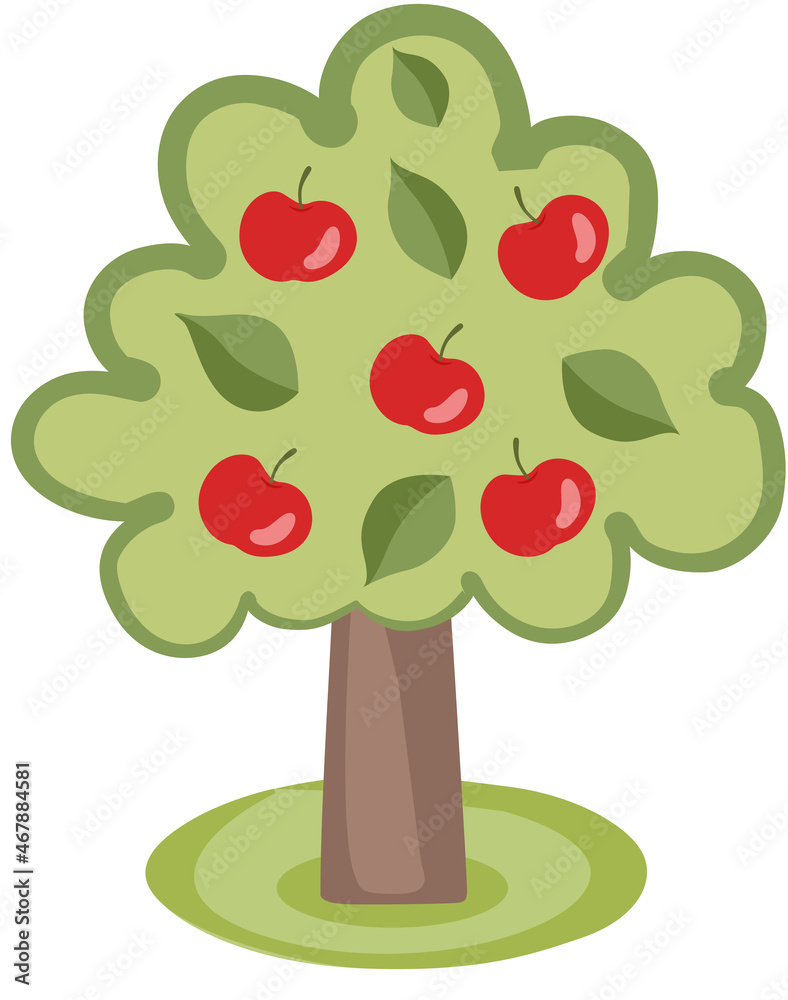 Funny apple tree isolated on white Stock Vector | Adobe Stock