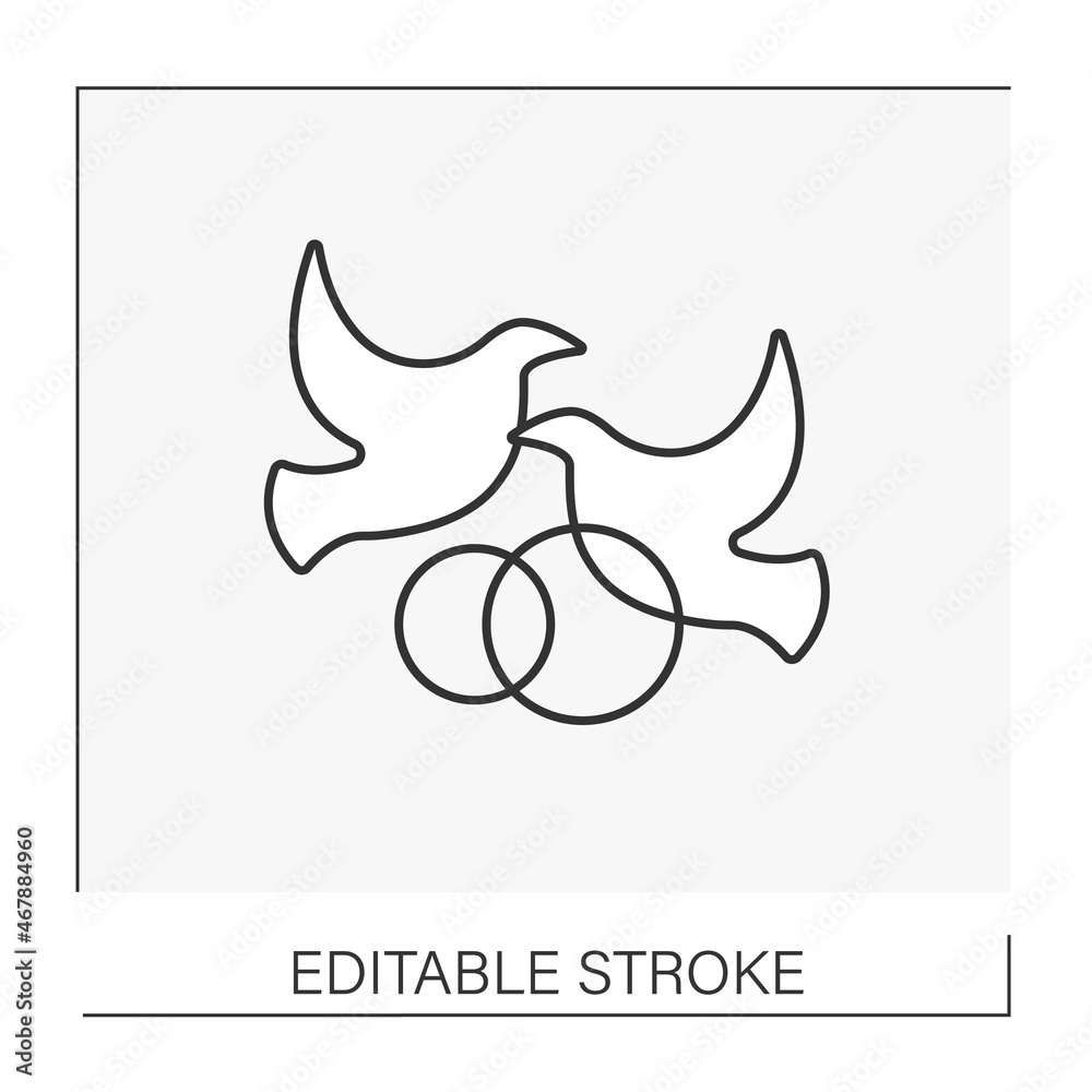 Symbol line icon. Two wedding pigeons. Eternal love and commitment ...