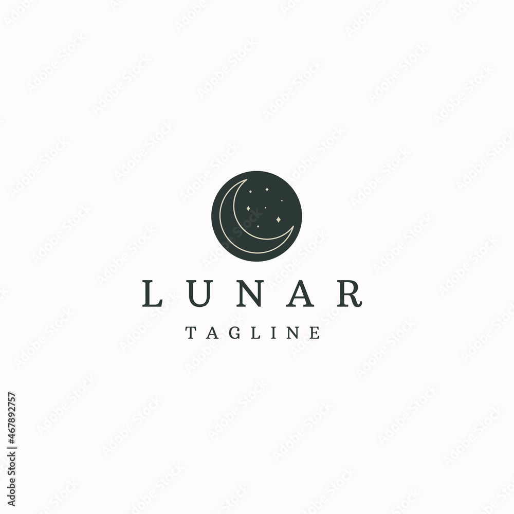 Crescent moon lunar line art style logo icon design template flat ...