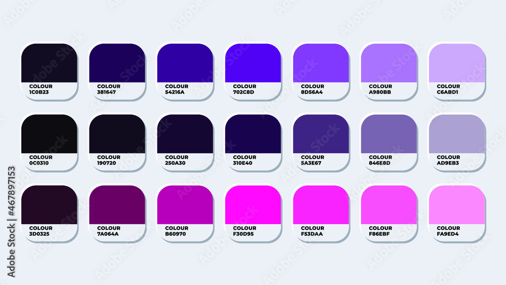 Pantone Colour Palette Catalog Samples purple in RGB HEX. Neomorphism ...