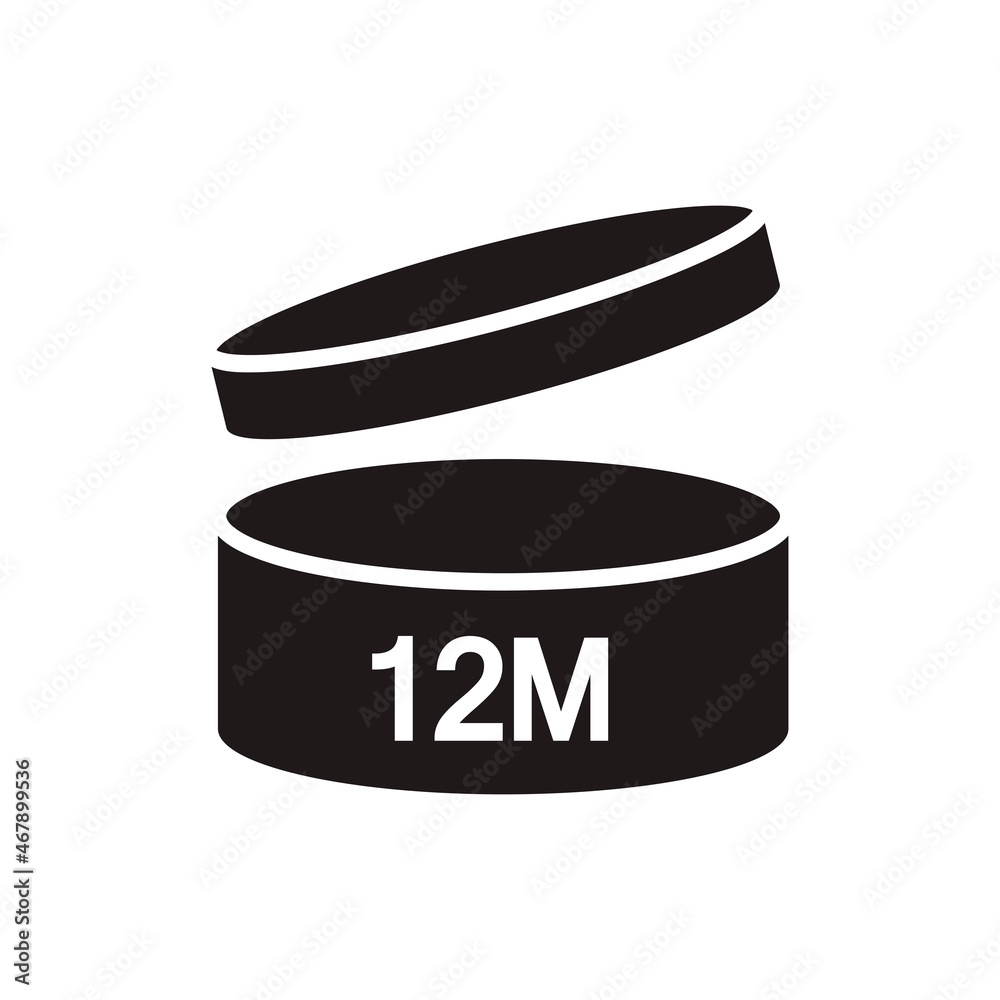 12m Period after the set of open icons. PAO symbols. Round box with ...