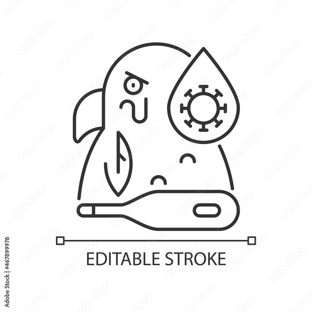 Psittacosis linear icon. Parrot fever, ornithosis. Zoonotic bird ...