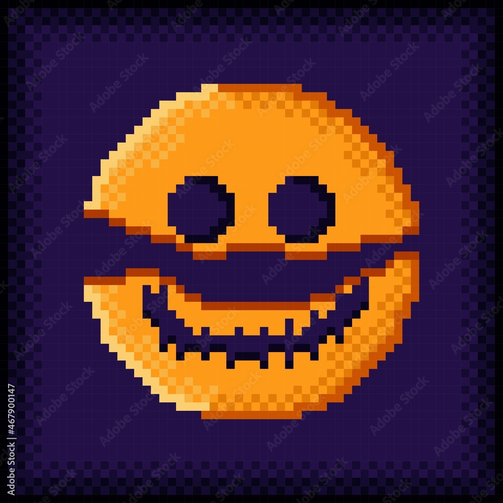Horror face circle pixel art. Circle pixel art. Happy Halloween. Broken ...