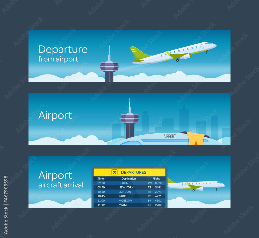 Airport passenger terminal building aircraft taking off. International ...