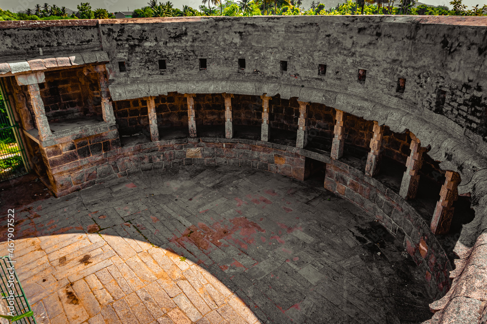 Pondicherry Gate at Gingee or Senji fort in Tamil Nadu, India. It lies ...