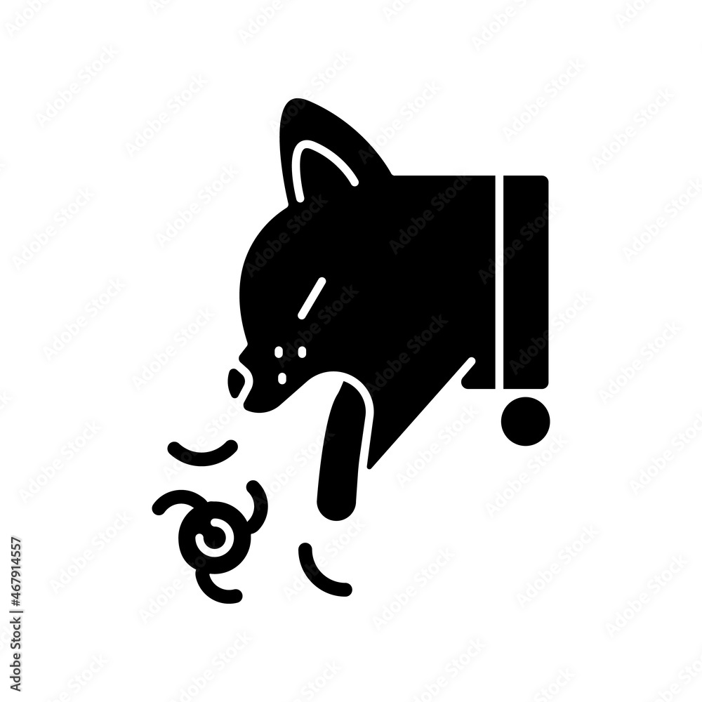 Hairballs black glyph icon. Hair and fur collection formed in animals ...