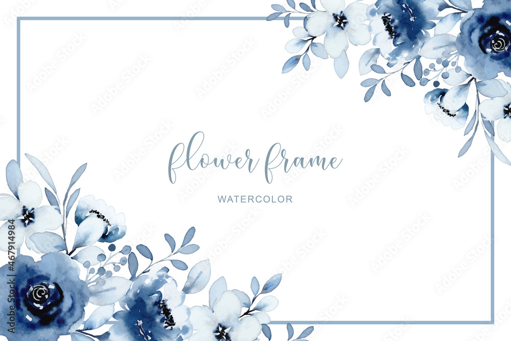 Blue white flower frame with watercolor Stock Vector | Adobe Stock