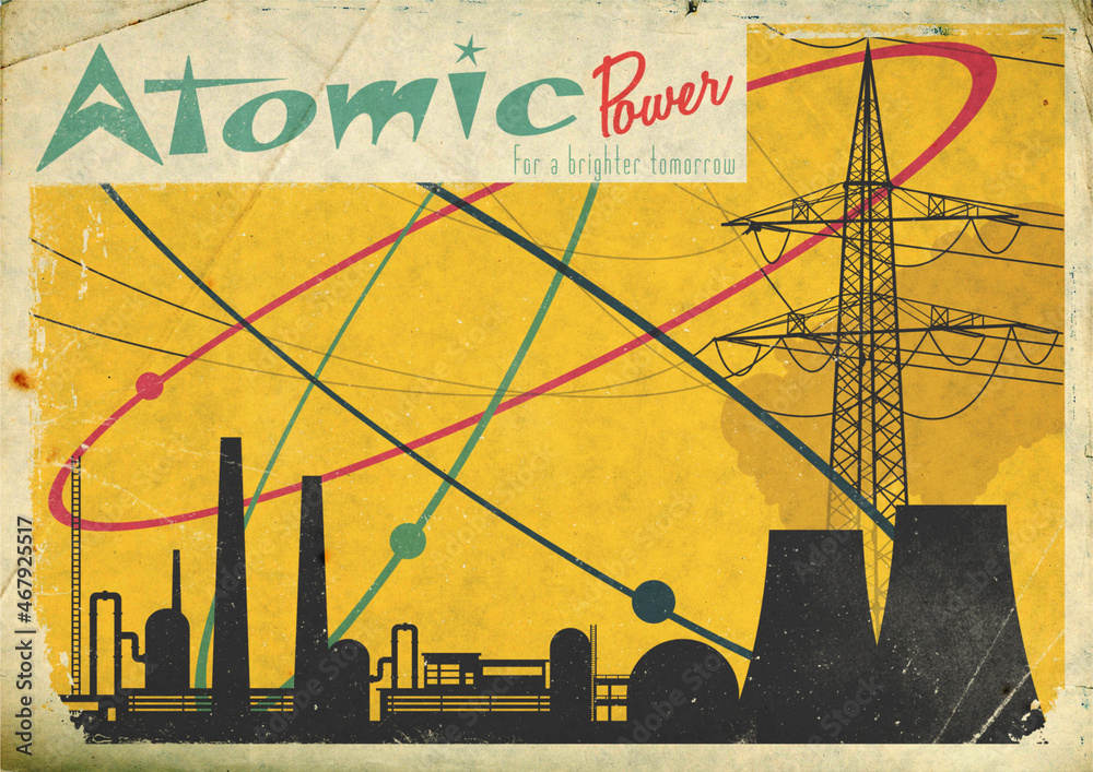 Retro Propaganda Poster mit Text ATOMIC POWER. Mid Century Modern 50s ...