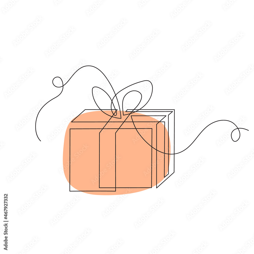 Gift one-line art, hand drawn continuous contour. Doodle, sketch style ...