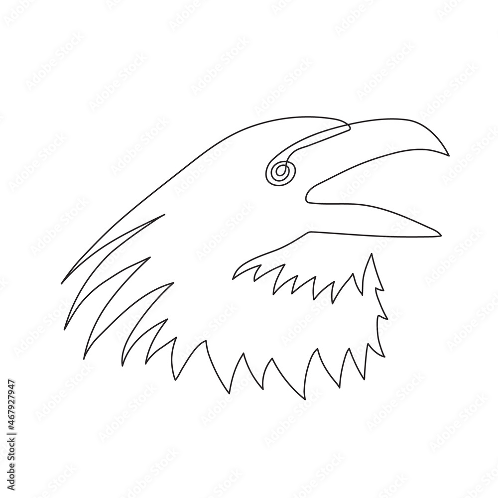 Raven one-line art, crow hand drawn continuous contour. Doodle, sketch ...