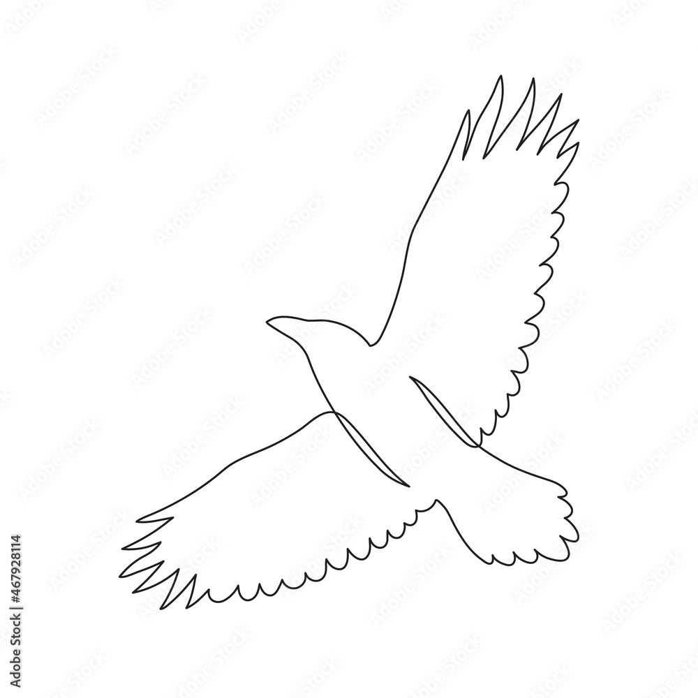 Raven one-line art, crow hand drawn continuous contour. Doodle, sketch ...
