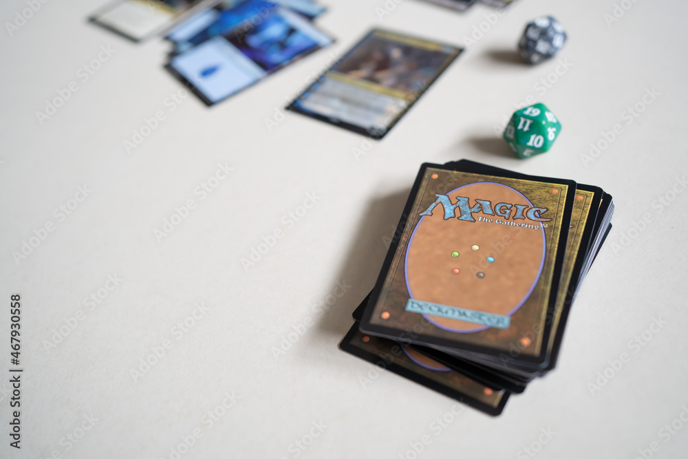 Bangkok, Thailand - May 6, 2021 : A deck of Magic the Gathering trading ...