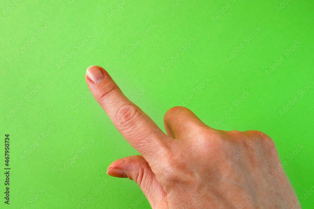 Hand Gesture Pack. Chroma key Green Screen. Woman raising one index ...