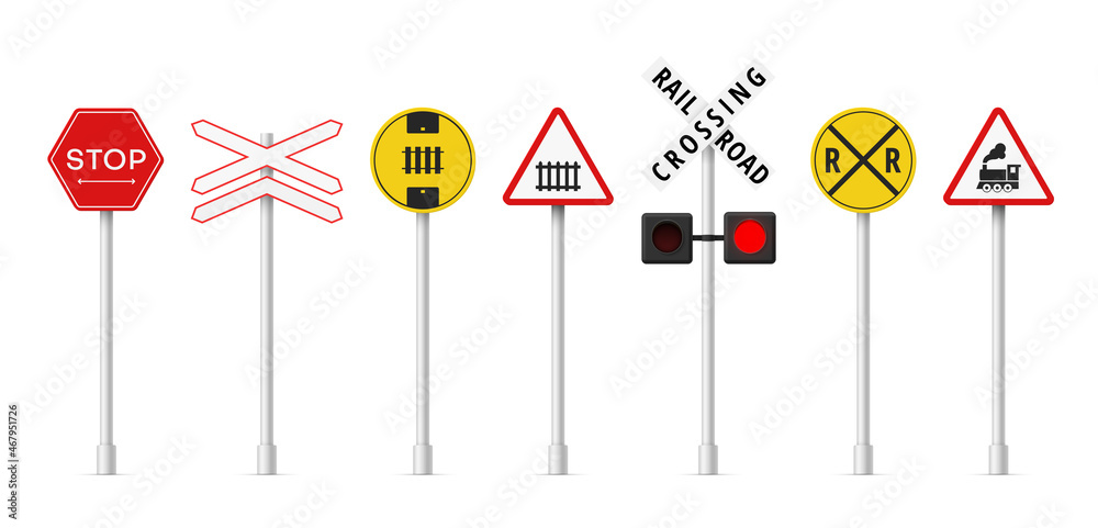 Poster Modern railway signs set realistic vector illustration warning ...