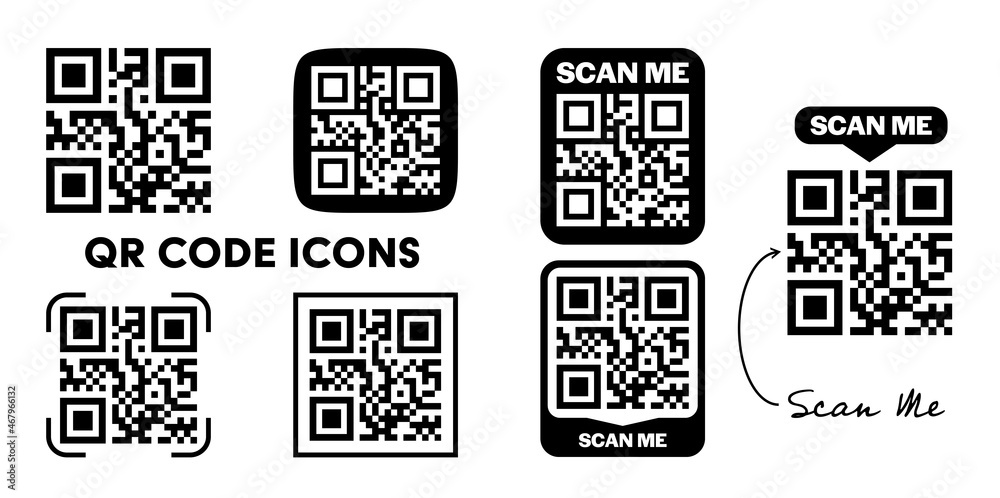 set of QR code icons isolated on white background, QR symbols vector ...