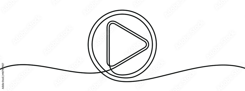 Play button one line background. One continuous line drawing of play ...
