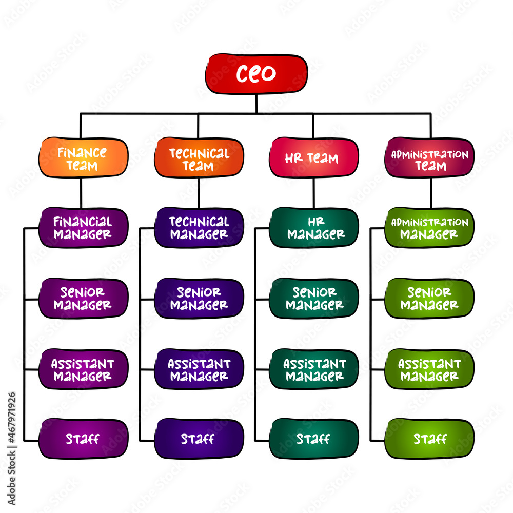 Hand drawn Company Hierarchical Structure. Popular organizational chart ...