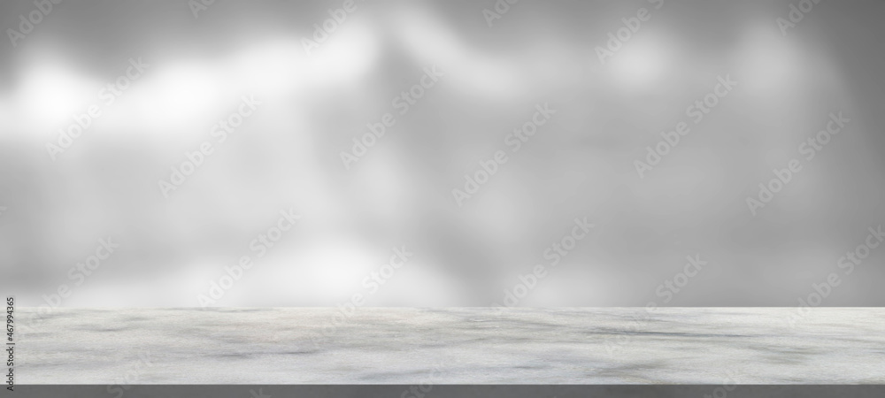 Marble table with window shadow drop on white wall background for ...