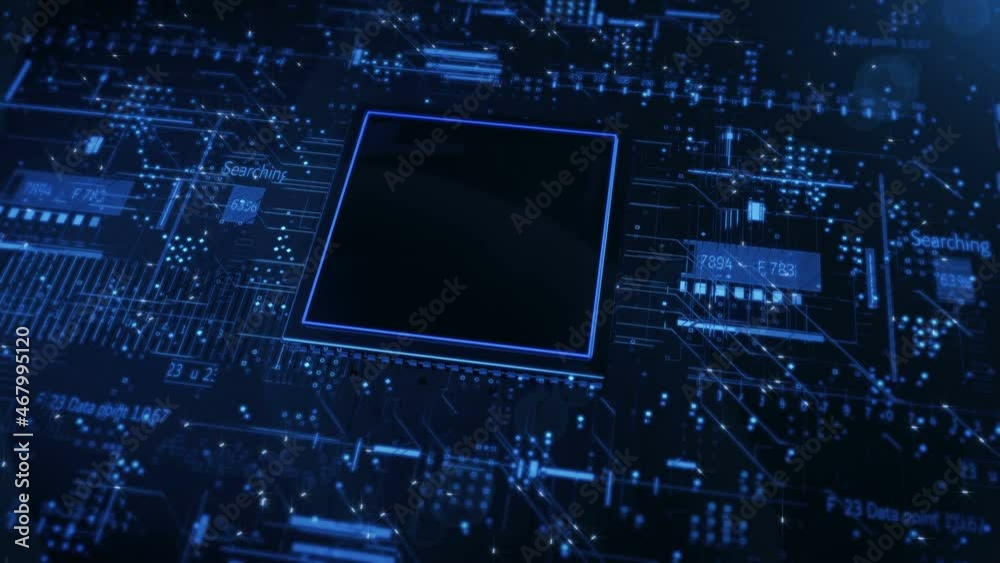 Technological motherboard electrical circuit HUD.3D generated ...