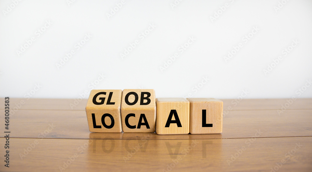 Local or global symbol. Turned wooden cubes and changed the word 'local ...