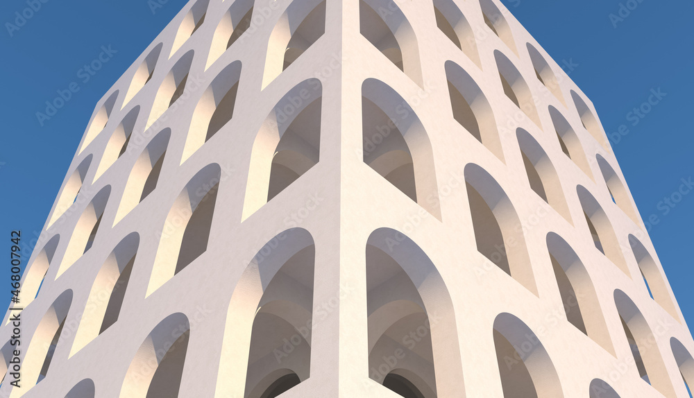 3d rendering. Arch hallway geometric background, architectural corridor ...