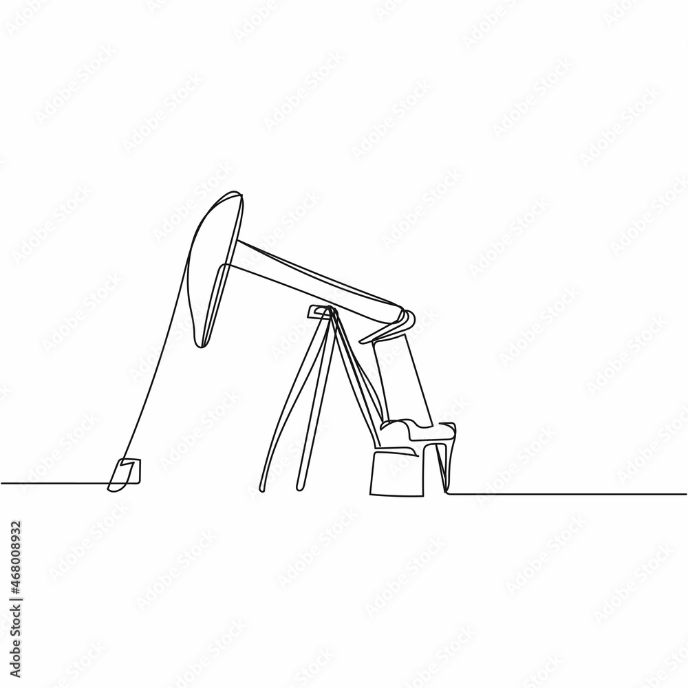 Vector continuous one single line drawing icon of the oil pump ...