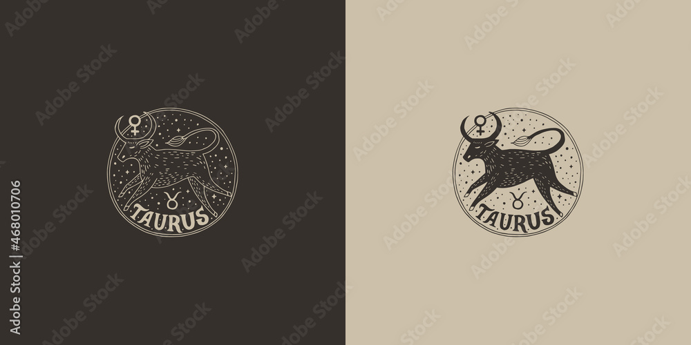 Outline zodiac sign Taurus. Astrological symbol. Horoscope. Set of two ...