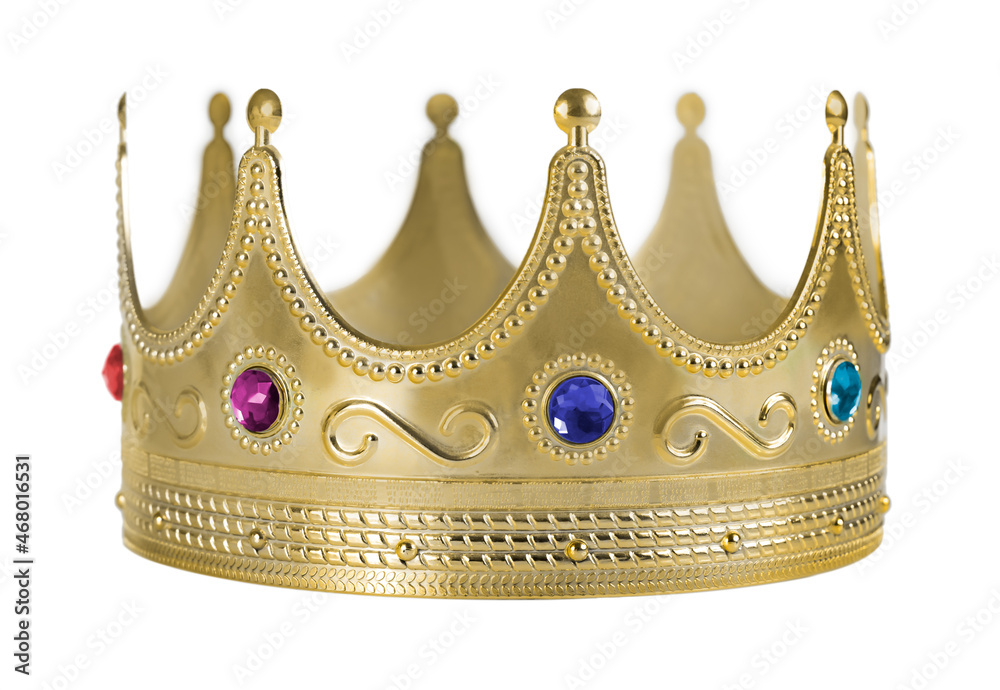 Golden crown replica with gem stones isolated on white background ...