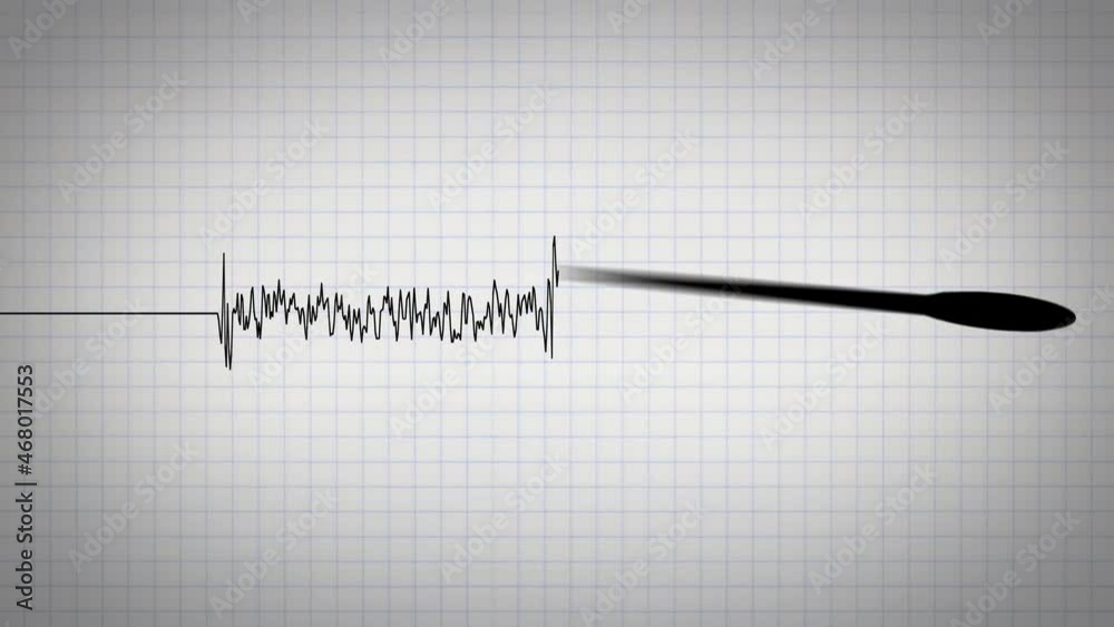 Seismometer scale drawing waves of an earthquake on a paper. Measuring ...