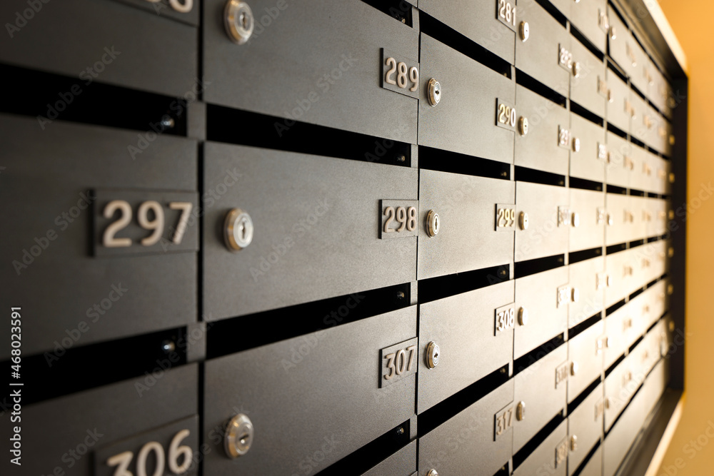 Mailboxes for letters and correspondence. Modern black mailboxes with ...