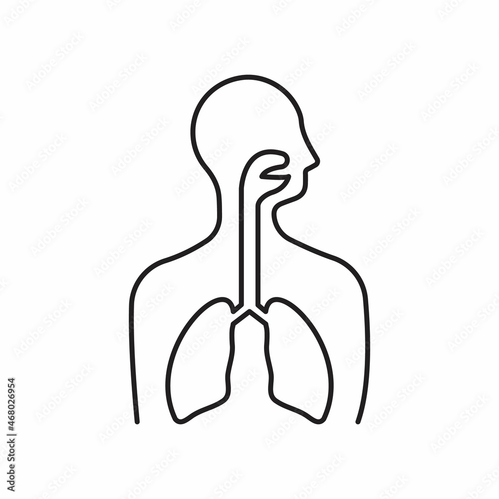 Respiratory system symbol. Human body with lungs, nose and mouth line ...