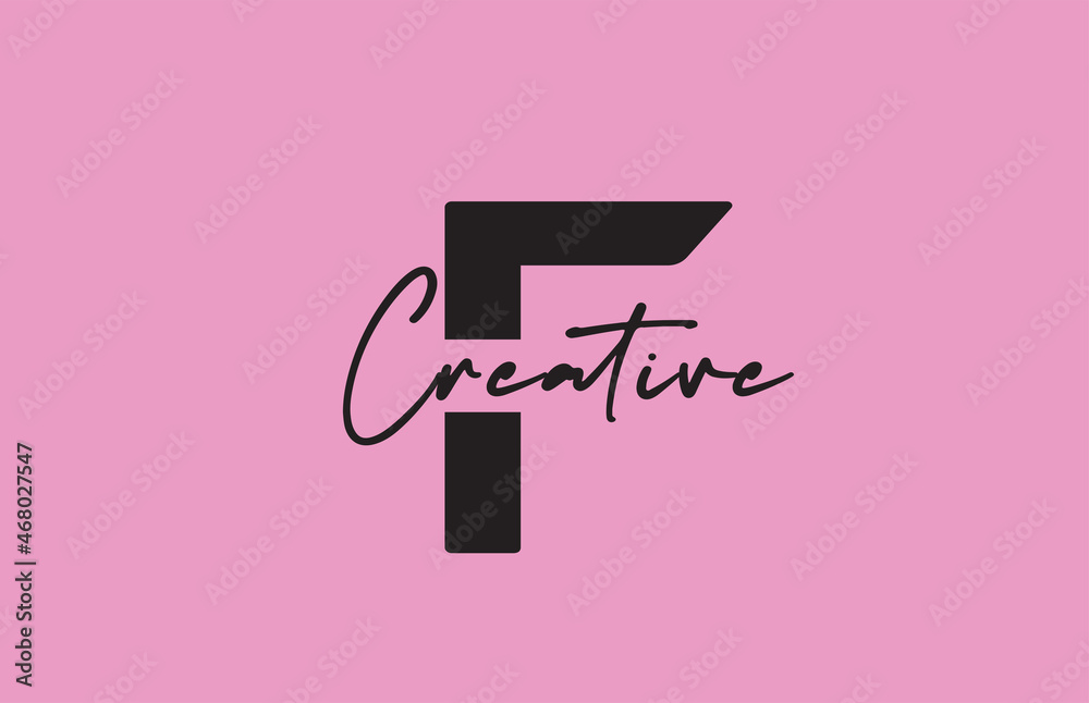 F black pink alphabet letter logo icon design. Creative concept for ...