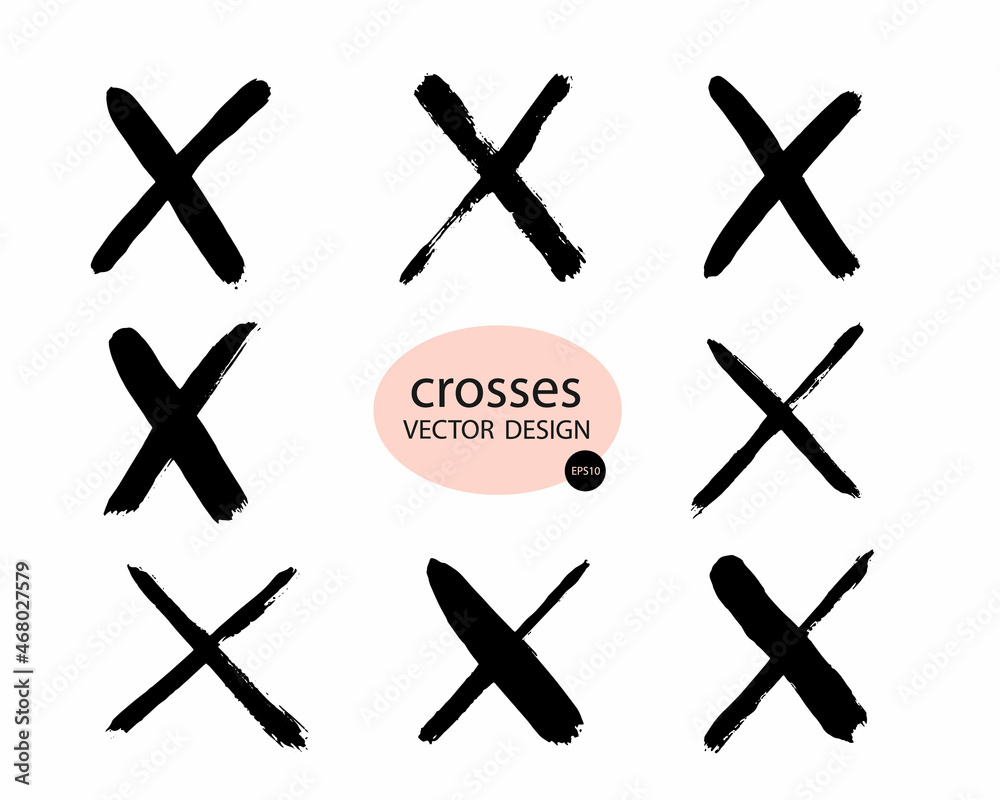 X black label.Cross graphic symbol of the sign.Crossed brush strokes ...