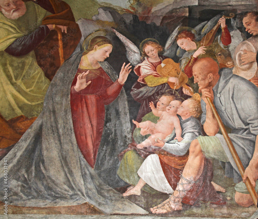 adorazione dei pastori di Gaudenzio Ferrari; affresco nella chiesa di ...